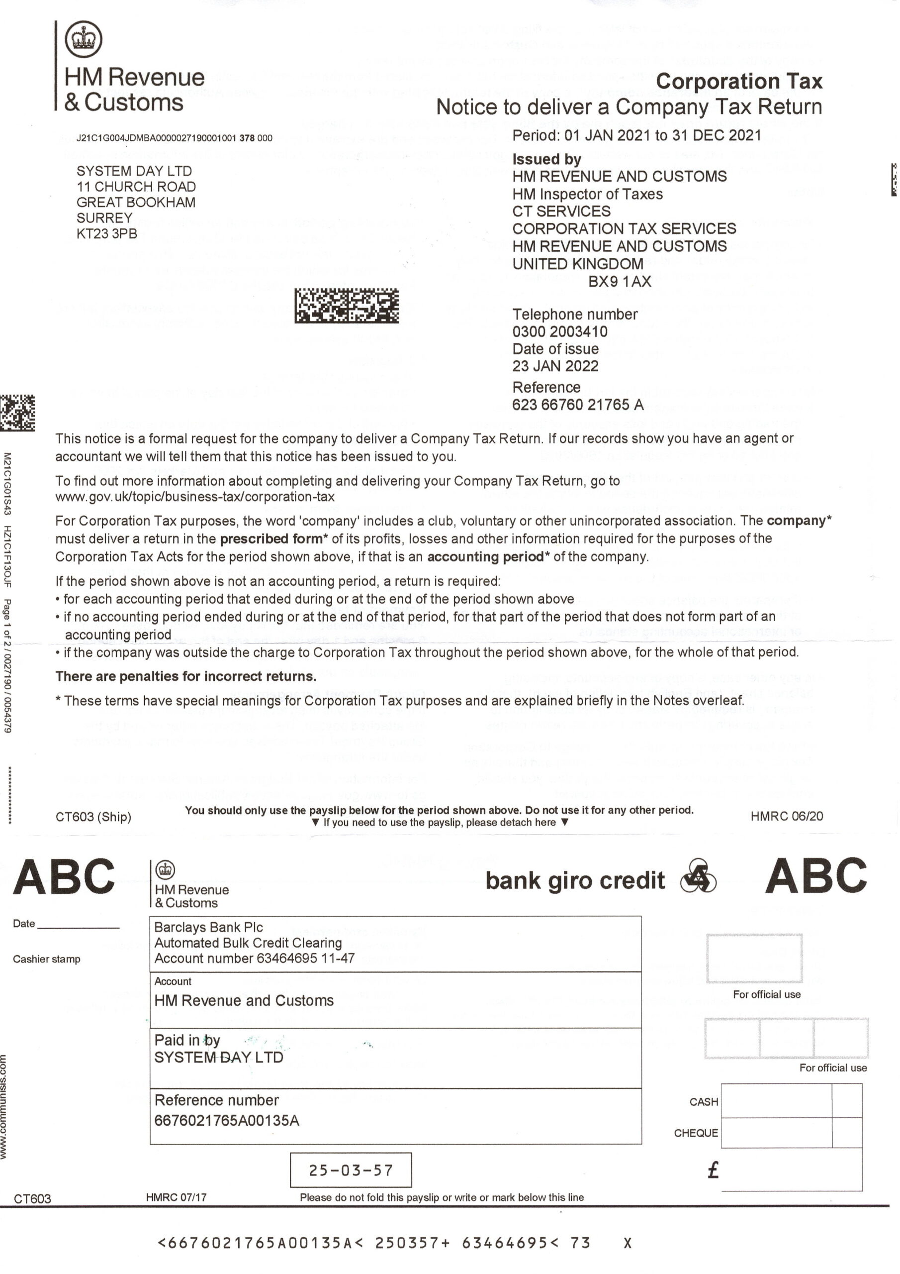 Notice To Deliver A Company Tax Return