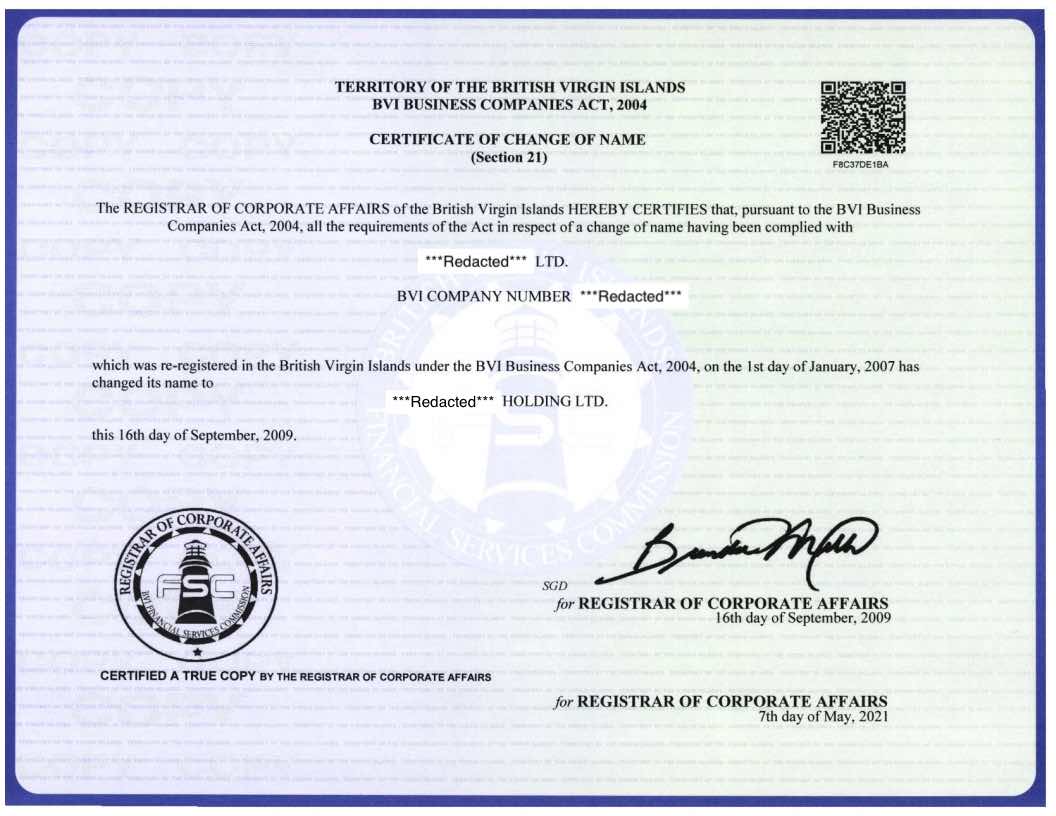 BVI Company Documents