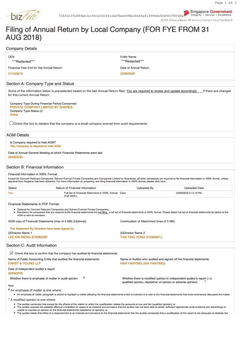 Singapore Company Documents